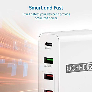 USB C Charger FUHAOXUAN 4-Port USB Charging station53W Multi-Port Quick Charge QC 3.0 Speed Wall Charger Suitable for iPhone Xs/Max/XR/X/8/7/Plus iPad Pro/Air 2/Mini/iPod