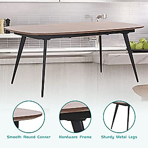 kevinplus Mid Century Dining Table, Extendable Modern Dining Table for 6-8 Person, 70.5'' & 90'' Wood Dinner Table with Metal Frame & Legs for Kitchen Living Room, Easy Assembly, Walnut