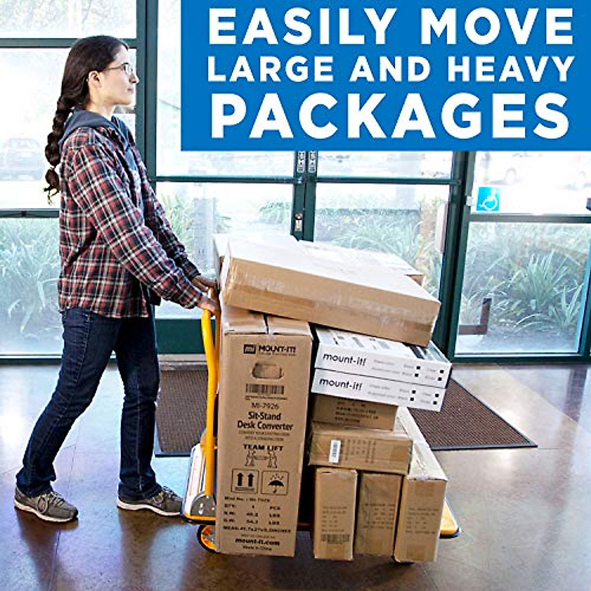 MOUNT-IT! Platform Truck [660lb Weight Capacity] Heavy Duty Foldable Flatbed with Swivel Wheels, Rolling Trolley Cart, Foldable, Flat, Push Cart Dolly (Yellow)