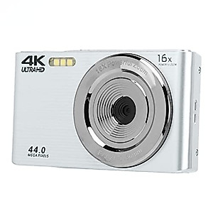 HD Camera, Portable Shock Proof 16X Digital Zoom Camera 44MP for Recording (Silver)