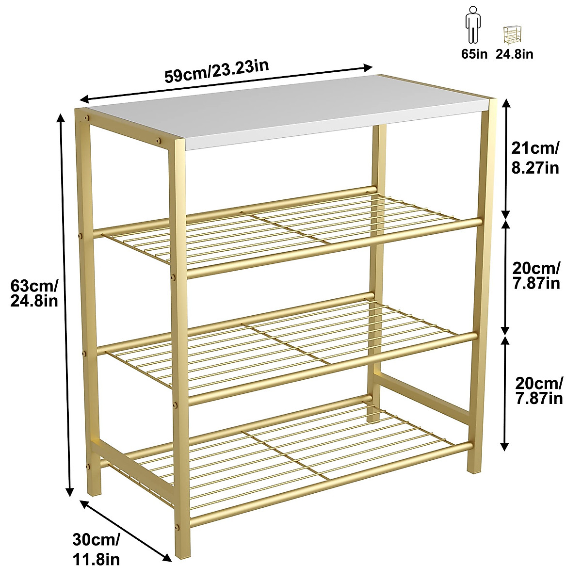 HOMEFORT 4-Tier Shoe Rack, Shoe Storage Shelf, Industrial Shoe Tower, Narrow Shoe Organizer for Closet Entryway, Small Shoe Rack Table with Durable Metal Shelves, Gold