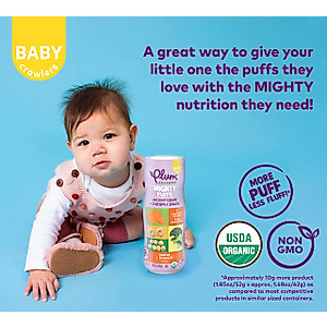 Plum Organics Mighty Puffs Organic Baby Food - Beet and Strawberry - 1.85 oz Canister (Pack of 6) - Ancient Grains and Chickpea Snacks
