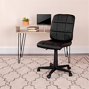 Pemberly Row Contemporary Mid Back Quilted Office Swivel Chair in Black
