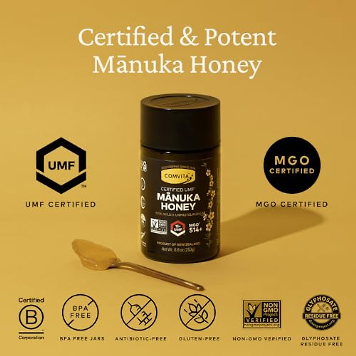 Comvita Manuka Honey (UMF 15+, MGO 514+) New Zealand’s #1 Manuka Brand | Superfood for Gut & Immune Support | Raw, Wild, Non-GMO | 8.8 oz