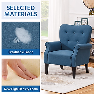 Yaheetech Modern Armchair, Mid Century Accent Chair with Sturdy Wood Legs and High Back for Small Space, Upholstered Fabric Sofa Club Chair for Living Room/Bedroom/Office, Navy Blue