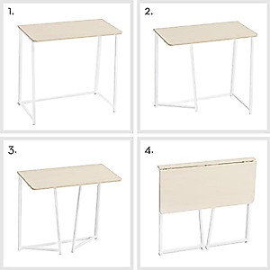 WOHOMO Folding Desk, Small Foldable Desk 31.5" for Small Spaces, Space Saving Computer Table Writing Workstation for Home Office, Easy Assembly, Oak