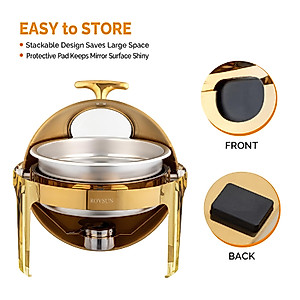 ROVSUN 6 QT Round Chafing Dish Buffet Set, Roll Top NSF Stainless Steel Buffet Warmer Chafers and Buffet Warmers Sets with Thick Frame for Catering Events Parties Weddings Dinners,Gold