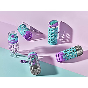 Ello Max Vacuum Insulated Stainless Steel Kids Water Bottle with Silicon Sleeve, 12 oz, Mint/Purple