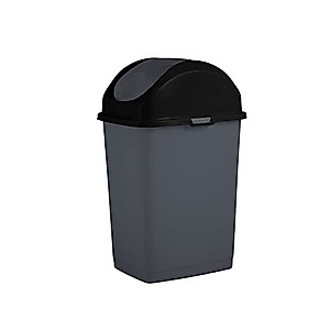 Superio Small 2.5 Gallon Plastic Trash Can with Swing Top Lid, Waste Bin for Under Desk, Office, Bedroom, Bathroom- 10 Qt, Grey/Black