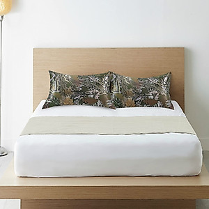 Dalzium Camo Satin Pillowcase for Hair and Skin, Real Tree Camouflage Pattern Silk Pillow Case with Envelope Closure, Standard Size 20x26 inches, 1 PC