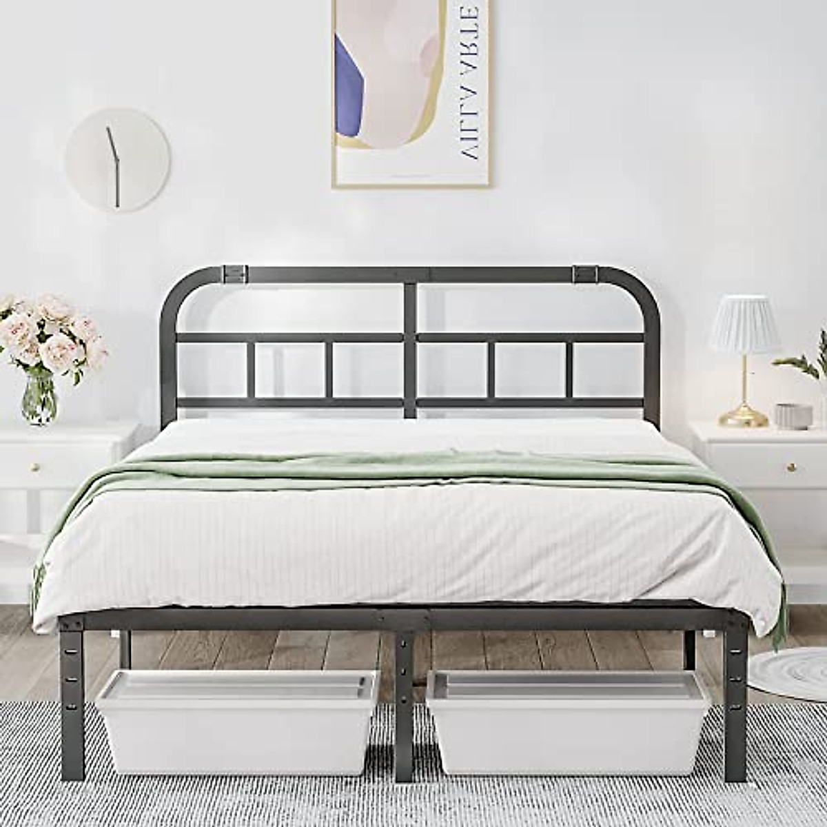COMASACH King Bed Frame with Headboard, 14 Inch High 3500lbs Heavy Duty Steel Slats Support Metal Bed Platform No Box Spring Needed,Noise-Free,Easy Assembly-Black