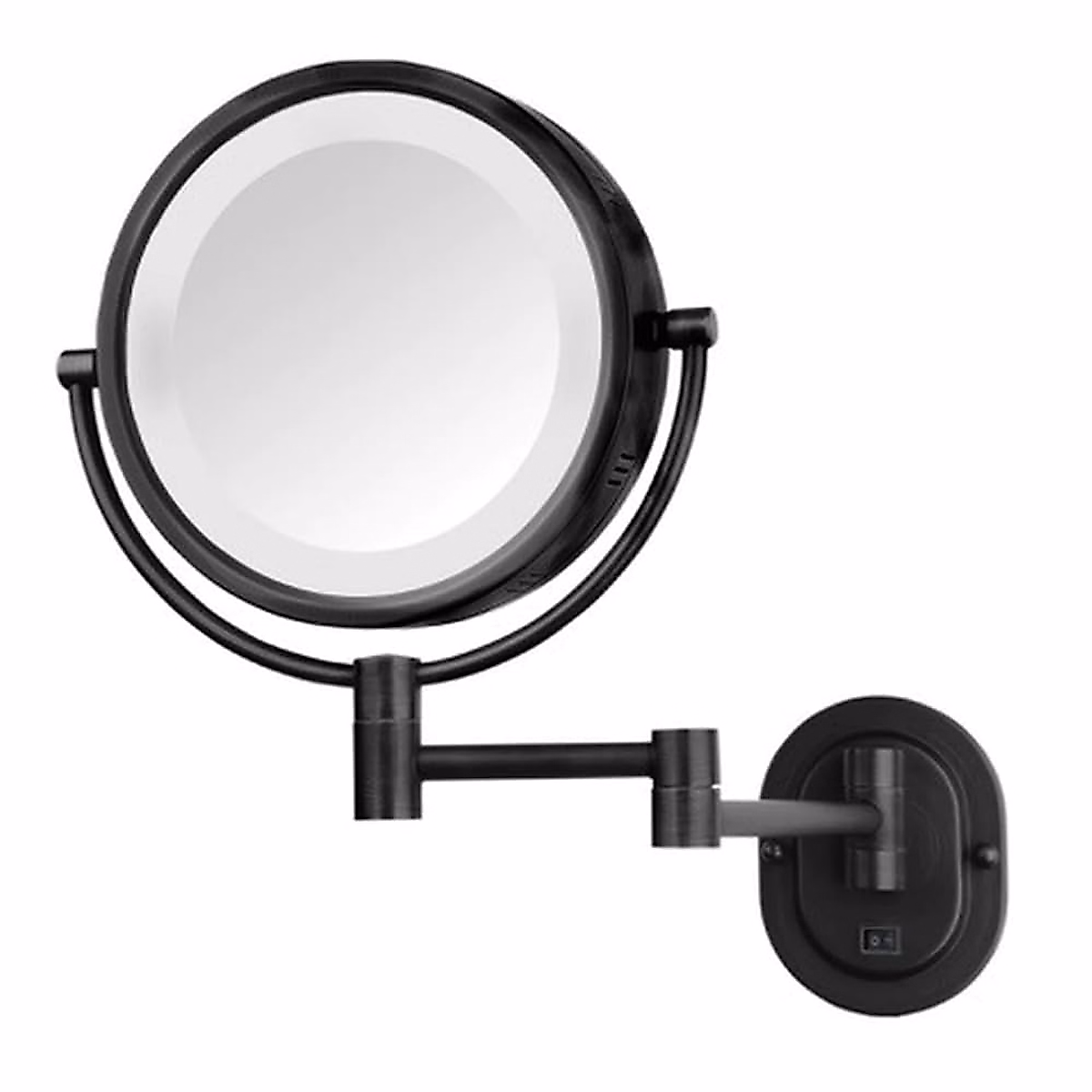 JERDON Wall-Mounted Black Makeup Mirror with LED Lighting - 5X-1X Magnification & 14” Extension - Direct Wire - Model HL65BKD