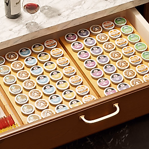 SpaceAid Bamboo K Cup Drawer Organizer Insert, Kitchen K Cups Coffee Pod Holder Tray Organizers for Kcup Coffee Station Drawer Storage Organization (35 Slots)