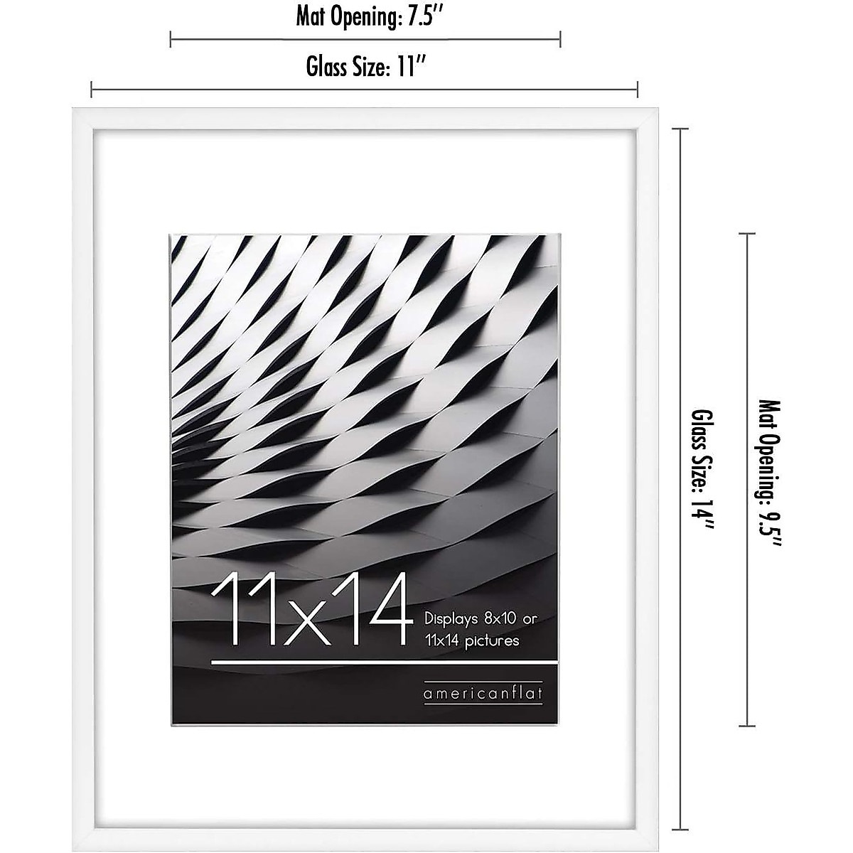 Americanflat 11x14 Picture Frame with Shatter-Resistant Glass - Use as 8x10 Frame with Mat or 11x14 Frame Without Mat - Streamline Collection - Thin Photo Frame for Wall Display - White