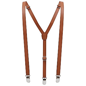 BESTOYARD Mens Suspenders Adjustable Clip Suspender Dress PU Leather Suspenders (Brown)