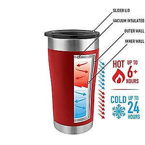 Tempercraft 20 oz Vacuum Insulated Tumbler w/Lid and Laser Engraved Customization Options - Stainless Steel, Double-Walled Travel Mug (Red)