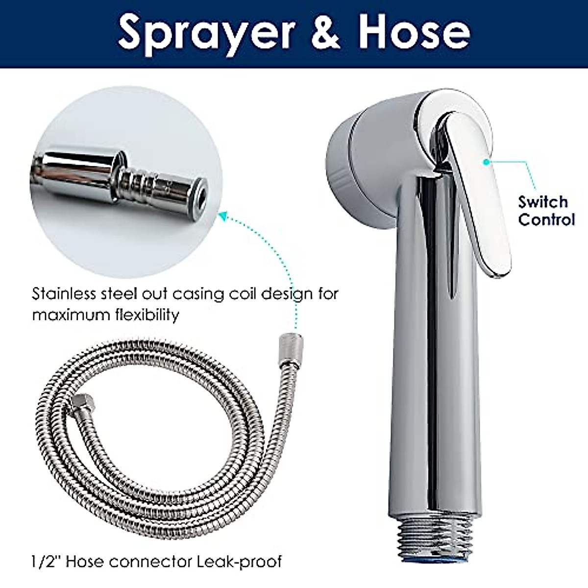 JOMOO Handheld Bidet Sprayer Bathroom Jet Spray Cloth Diaper Sprayer for Toilet Spray Attachment with Hose for Feminine Wash, Without T-Valve and Hook)