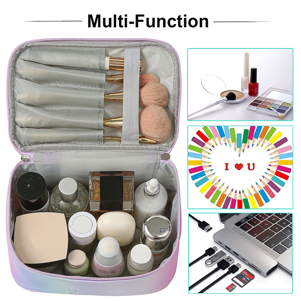 KITENROM Makeup Bag Preppy Cosmetic Bag Small for Women Toiletry Bags Pouch Organizer Rainbow Gradient Pink