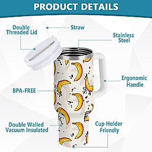 Emelivor Banana 40 oz Tumbler with Lid and Straw Insulated Tumblers with Handle Leak Proof Coffee Tumbler Mug Large Water Bottles for Men Women Sports Gym