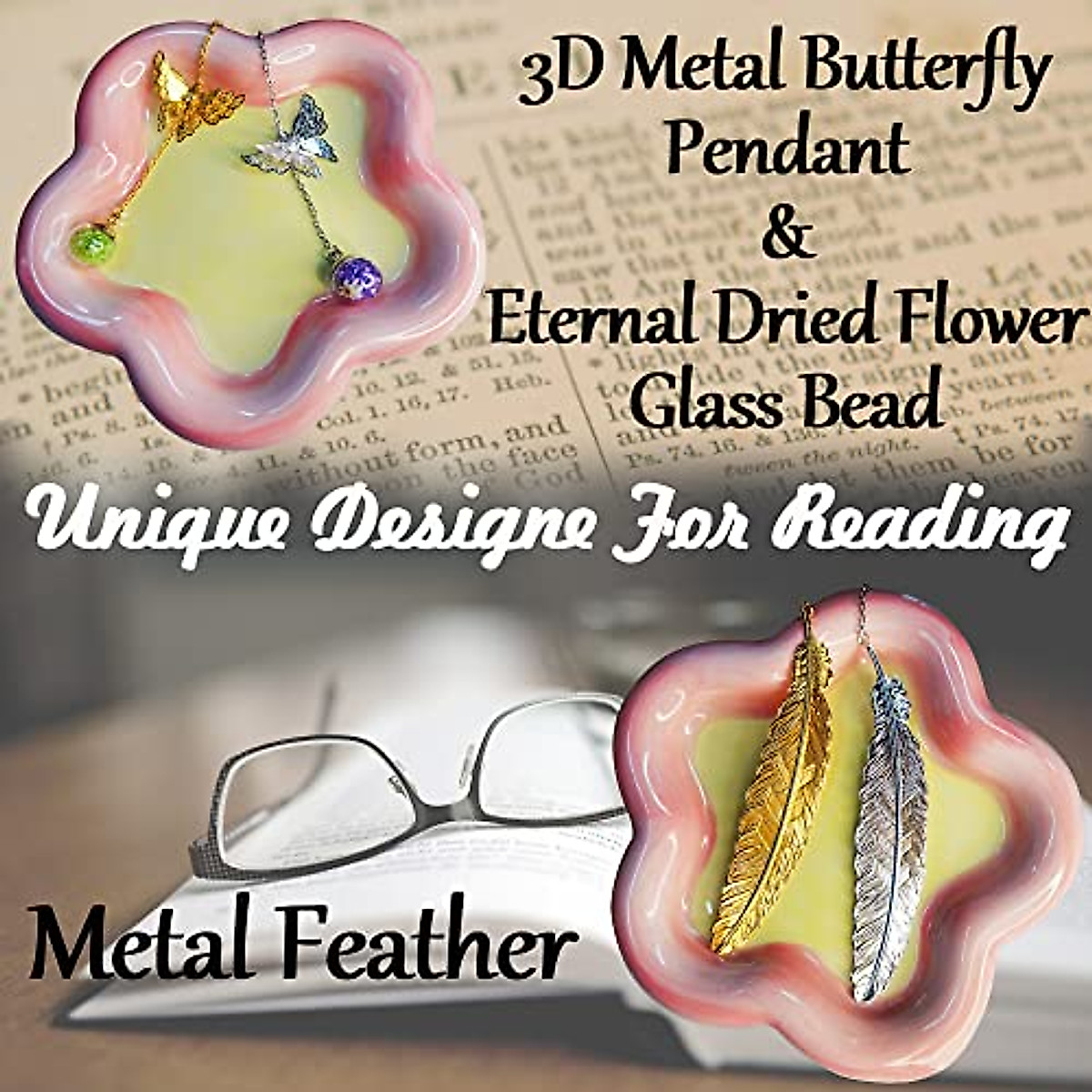 Metal Butterfly Feather Bookmark,Excellent Gift Choice for Christmas,Birthday,New Year,Festival,Gift for Women,Teachers,Book Lovers,Kids,Gold and Green