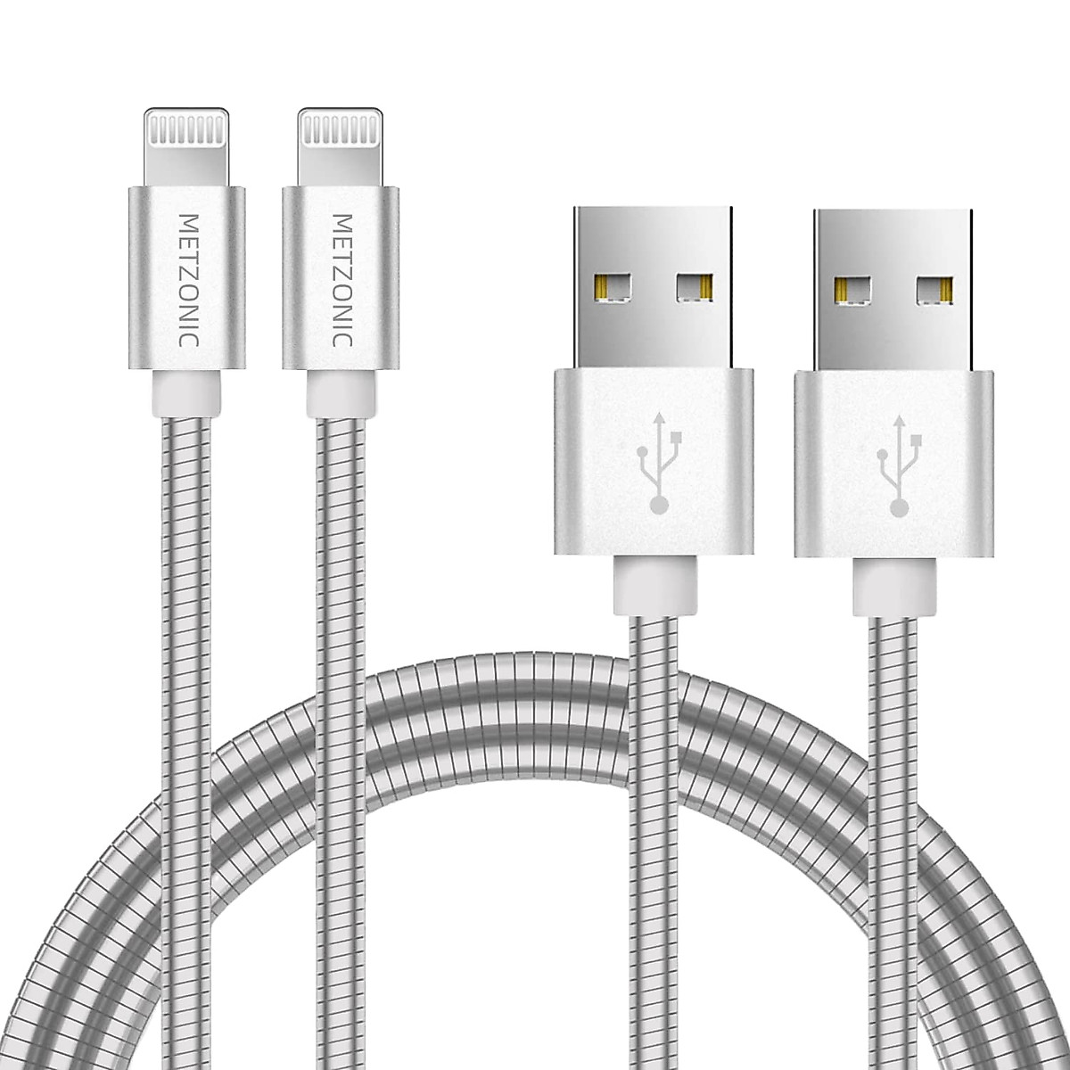 METZONIC MFi Certified Charger for iPhone [2 Pack, 6Feet] Metal Braided USB Cable with Insulation Coated Steel Jacket, Strong & Fast Charging Data Transfer Cord