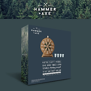Hammer + Axe Vintage Drinking Wheel Game with 4 Shot Glasses, Tabletop Alcohol Drinking Game for Adults, Party Icebreaker, Entertaining & Fun Activity for Tailgating, Pregaming, Parties, BBQ
