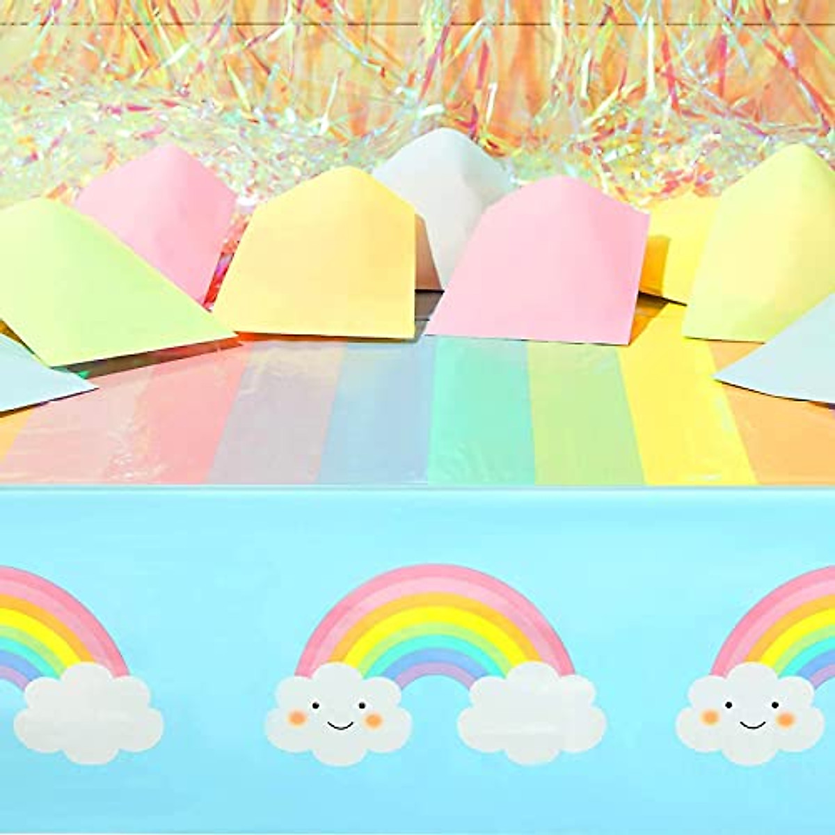 BLUE PANDA 3 Pack Pastel Rainbow Tablecloth for Baby Shower Decorations, Unicorn Birthday Party (54 x 108 in)