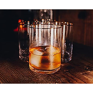 Whiskey Glasses - Set of 4, 11oz Scotch Glasses, Gold Rimmed Whiskey Glasses, Bar Glassware, Unique and Classy Lowball Glass Set for Whiskey, Bourbon, and Scotch Lovers