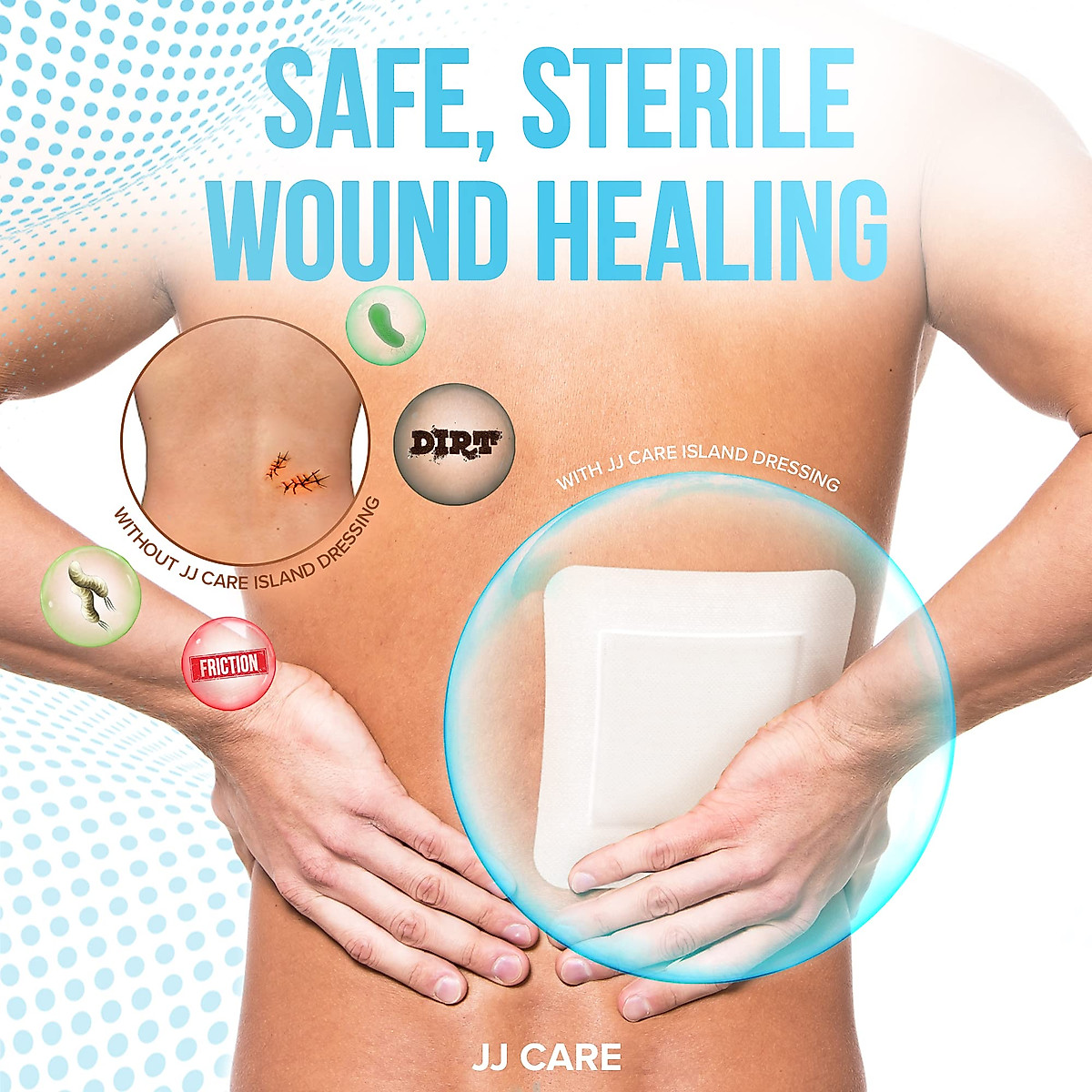 JJ CARE Adhesive Island Dressing [Pack of 25], 6x6 Sterile Bordered Gauze Dressing, Breathable Island Wound Dressing Individually Wrapped with Highly Absorbent Non-Stick Center Pad