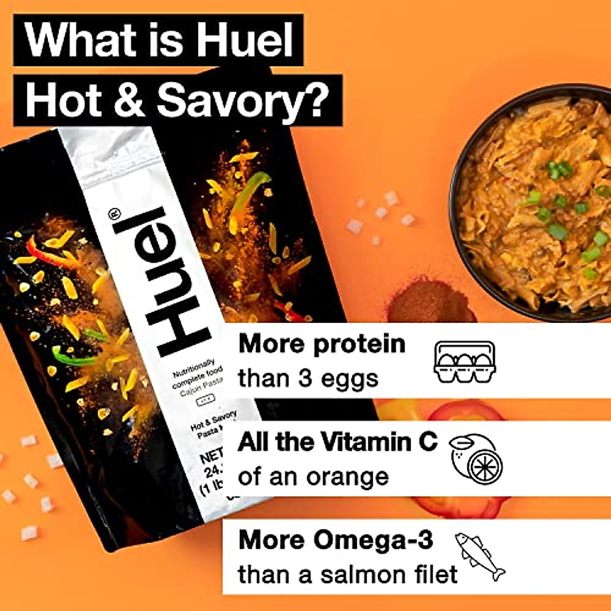 Huel Hot and Savory Instant Meal Replacement - Cajun Pasta - 14 Scoops Packed with 100% Nutritionally Complete Food, Including 25g of Protein, 6g of Fiber, and 27 Vitamins and Minerals
