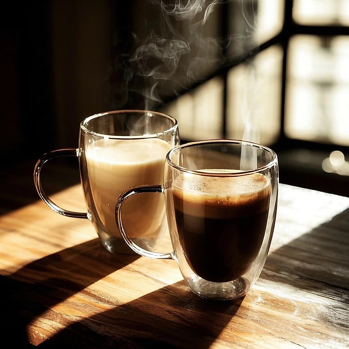 2-Pack 12 Oz Double Walled Glass Coffee Mugs with Handle,Insulated Layer Coffee Cups,Clear Borosilicate Glass Mugs,Perfect for Cappuccino,Tea,Latte,Espresso,Hot Beverage