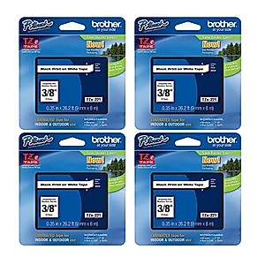 Brother Genuine P-Touch 4-Pack TZe-221 Laminated Tape, Black Print on White Standard Adhesive Laminated Tape for P-Touch Label Makers, Each Roll is 0.35"/9mm (~ 3/8") Wide, 26.2 (8M) Long