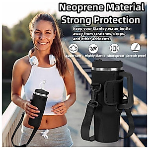 Narvokey Water Bottle Carrier Strap Fits Stanley Quencher H2.0, 40oz,Included 3Set Straw Stopper, Pouch Bag with Adjustable Shoulder Strap (Red)