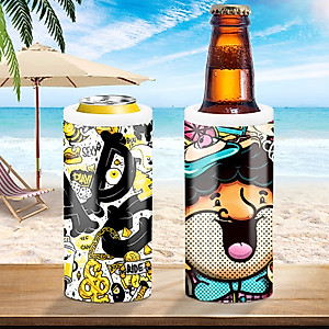 Ninth DIY Transfer Sublimation Blanks Can - 11 oz Stainless Steel Beer Can Insulated Cooler Beer Holder Sublimation Skinny Blanks Can with Splashproof Lid, Non-slip silicone Base