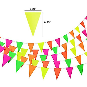 Midnight Glo 78ft Neon Paper Pennant Banner Hanging Decorations for Birthday Party Wedding Decorations Black Light Reactive UV Glow Party (6 Pack)
