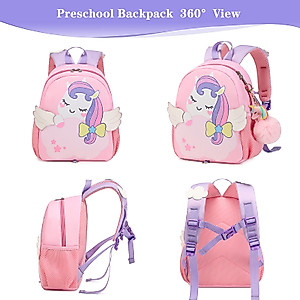 Toddler Backpack for Girls Unicorn Kids backpacks for Preschool Bookbags with Chest Strap and Anti-lost Safety Leash