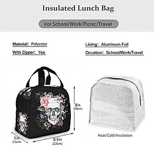 PATNPRT Halloween Black Sugar Skull Lunch Bag Insulated Lunch Box with Front Pocket Reusable Tore Bag For Office Work Picnic Travel Shopping