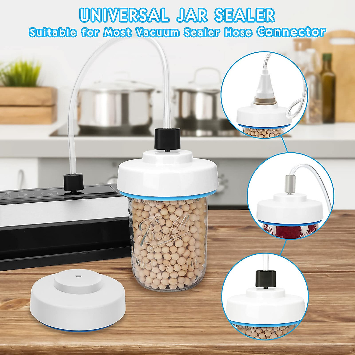 Mason Jar Vacuum Sealer for Wide & Regular Mouth Mason Jars, Jar Sealer Kit Compatible with Food Saver Vacuum Sealer Machine, Canning Sealer with Jar Attachment 2 Hose and Manual Vacuum Pump