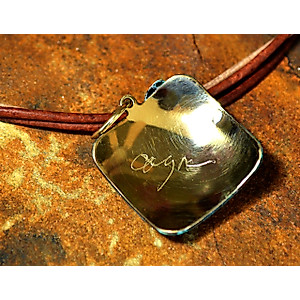 Elaine Coyne Collectible Artwear Verdigris Patina Solid Brass Large Sea Turtle Pendant on Triple Rawhide - USA Made