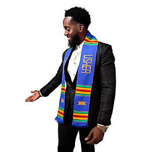 Dupsie's Usher Hand-woven Kente Cloth Stole/Sash. Blue