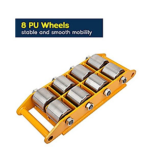 Cuilvu 26400lbs Machinery Moving Skate 12T Machinery Skate Dolly Machinery Mover Skate with 360° Rotation Cap & 8 Steel Rollers Dolly Machinery Skate for Industrial Moving Equipment, Yellow