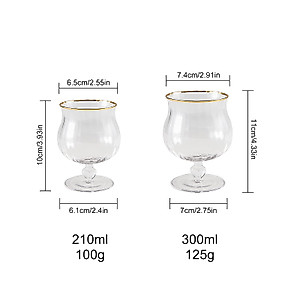 MSUIINT 2 Pcs Footed Ice Cream Cups, 7 Oz Small Cute Clear Glass Dessert Bowls/cups for Dessert, Sundae, Ice Cream, Fruit, Salad, Snack, Cocktail, Condiment, Trifle and Holiday Party, Clear Gold