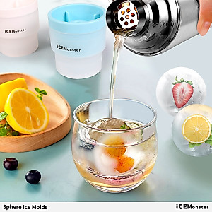 Ice Monster Whiskey Sphere Ice Mold - Ball, Cube Molds for Bourbon; Makes Thick Ice Cubes, Stackable, Easy Release Silicone - Pack of 4