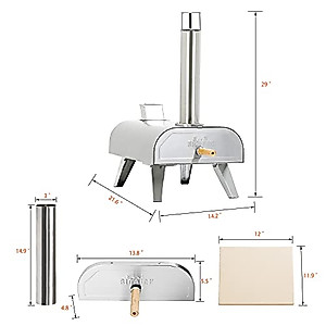 BIG HORN OUTDOORS Pizza Ovens Wood Pellet Pizza Oven Wood Fired Pizza Maker Portable Stainless Steel Pizza Grill