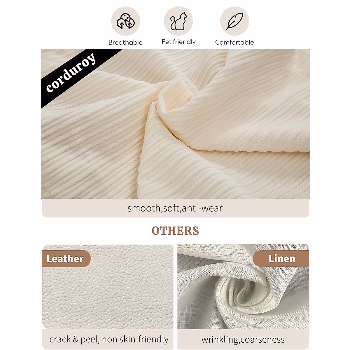 ASAHREE 72'' Corduroy Futon Convertible Sofa Couch,Comfy Sleeper Sofa Bed with Adjustable Backrest, Modern Futon Loveseat for Living Room, Bedroom, Office, Apartment, Dorm, White