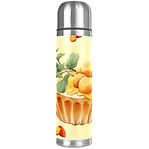 Stainless Steel Leather Vacuum Insulated Mug Mango Thermos Water Bottle for Hot and Cold Drinks Kids Adults 16 Oz