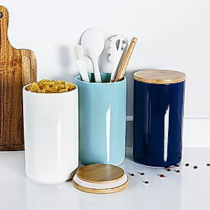 Sweese 817.101 Kitchen Canister, 65oz/1930ml Porcelain Food Storage Jar with Bamboo Lid for Ground Coffee, Flour, Tea, Sugar, Airtight Coffee Container, White