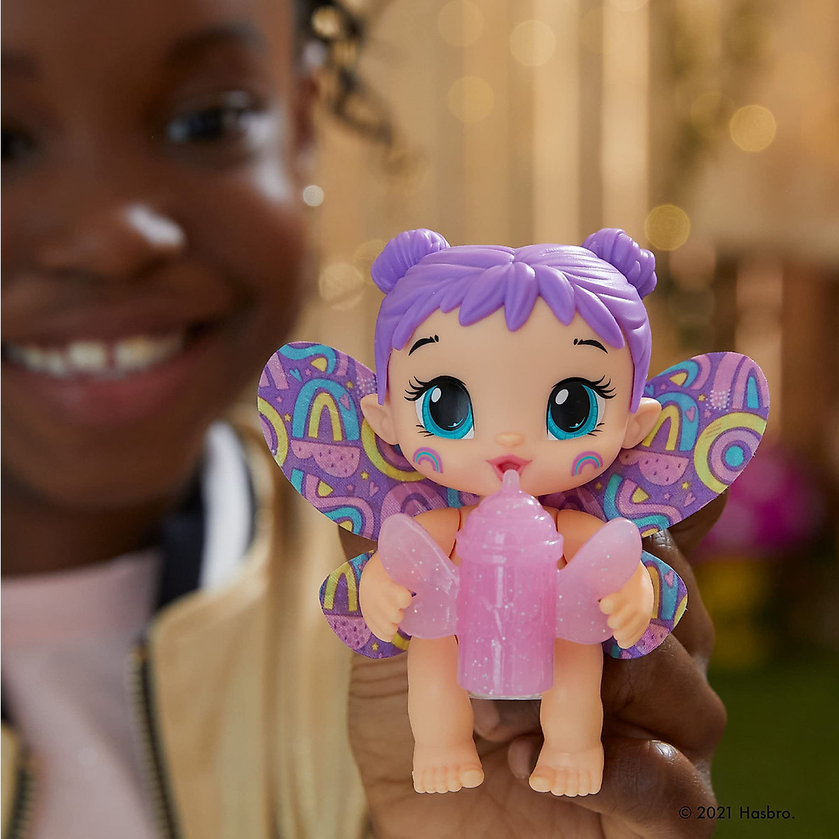 Baby Alive Glo Pixies Minis Doll, Plum Rainbow, Glow-in-The-Dark Doll for Kids Ages 3 and Up, 3.75-Inch Pixie Toy with Surprise Friend