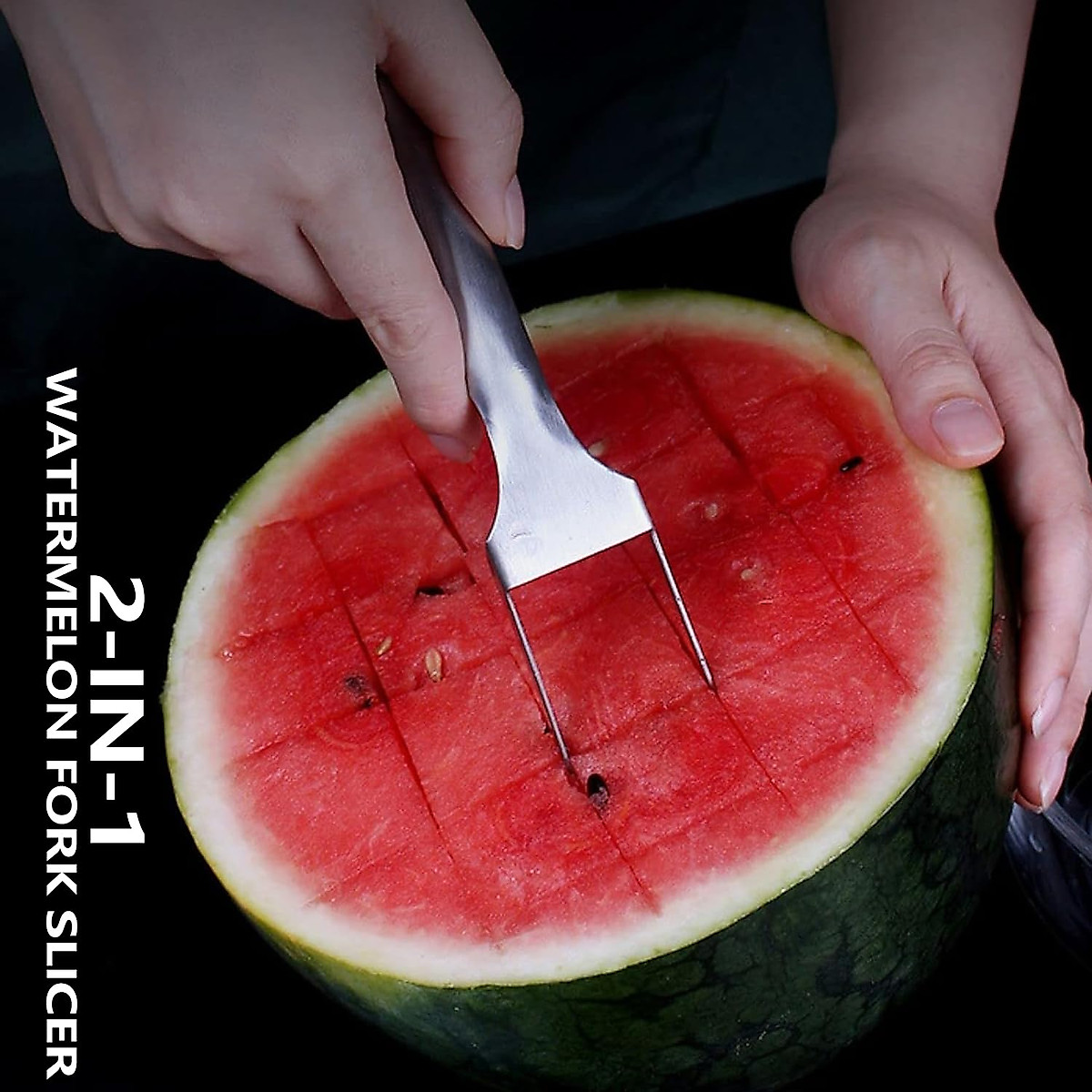 2PCS Watermelon Fork Slicer Cutter, Watermelon Fruit Slicer Cutter Tool,Dual Head Stainless Steel Fruit Forks Slicer Knife for Family Parties Camping