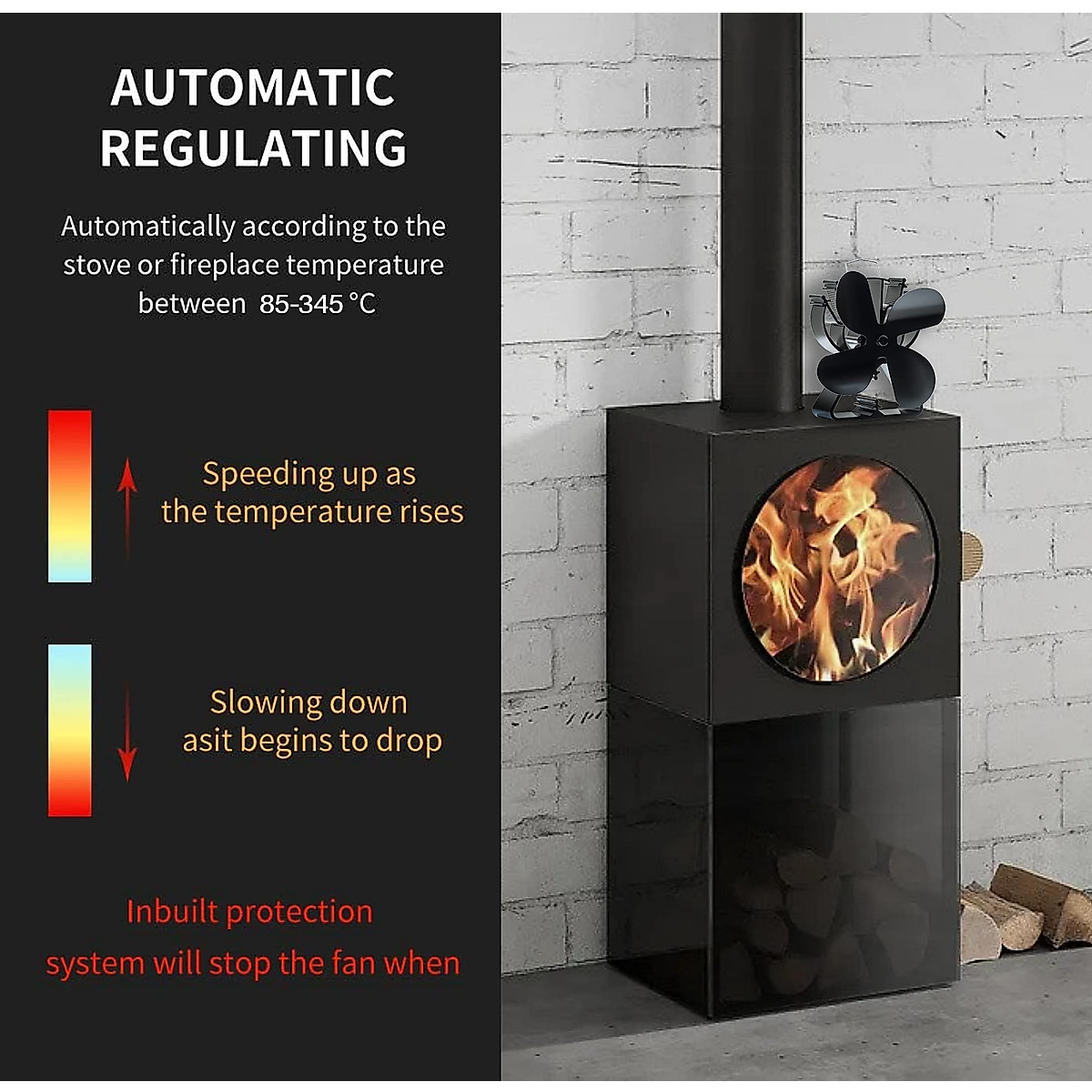 Wood Stove Fan Heat Powered Fan 4 Blade Fireplace Fan for Wood Burning Woodstove Eco Friendly Silent Efficiently
